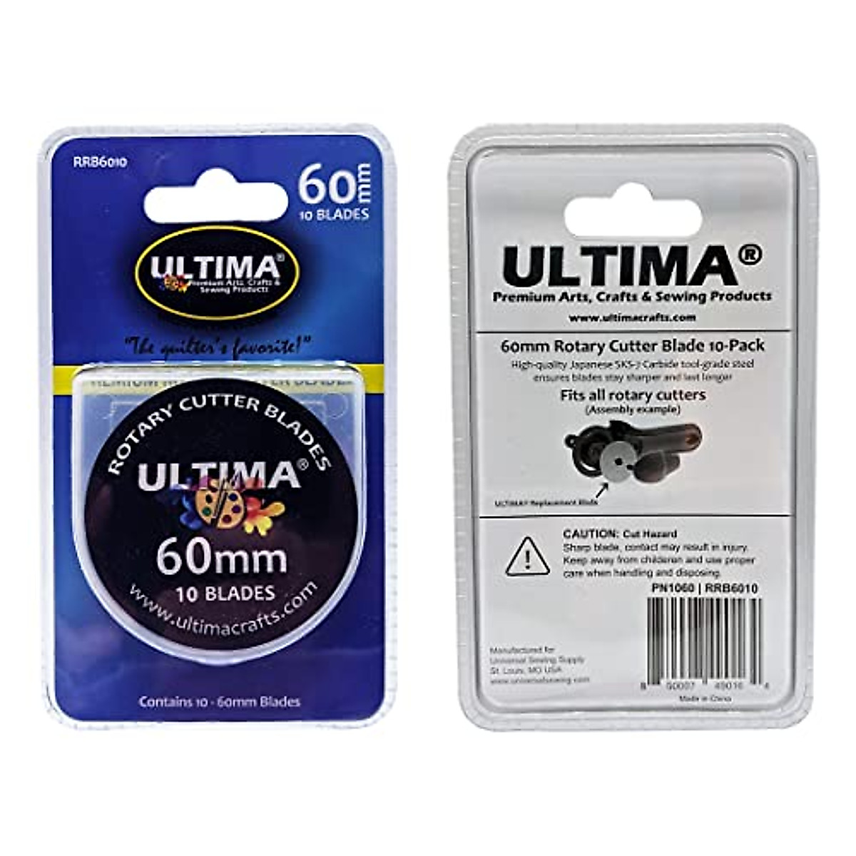 Ultima 60mm Rotary Cutter Blades – 10 Blades Per Pack – Fits Most Rotary Cutters Including Fiskars, Olfa, Martelli and TrueCut – Cuts Quilting Fabric, Leather, and More