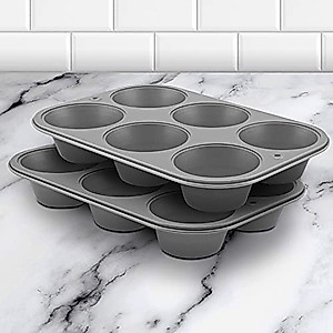 G & S Metal Products Company OvenStuff Set of Two Nonstick 6-cup Jumbo Muffin Pan, Gray, HG236-AZ