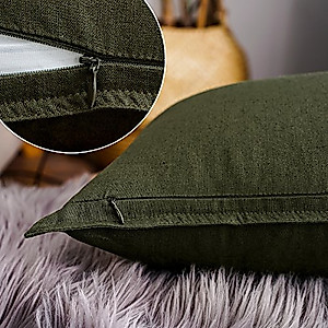 Jeanerlor Pack of 2 24 x 24 Inch Cotton Linen Soft Soild Decorative Square Throw Pillow Covers Green Cushion Case Set for Bedroom/Sofa/Car 60 x 60 Cm,Olive Green