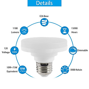 LED Puck Light Bulb with E26 Screw, Ultra Mini Flat Light Bulb, 10W(75W Equivalent), Dimmable, 1100LM, 3000K, 120V, E26 Medium Base, ETL Listed, Low Profile Squat E26 Bulbs for Lamp. (3000K, 2 Pack)