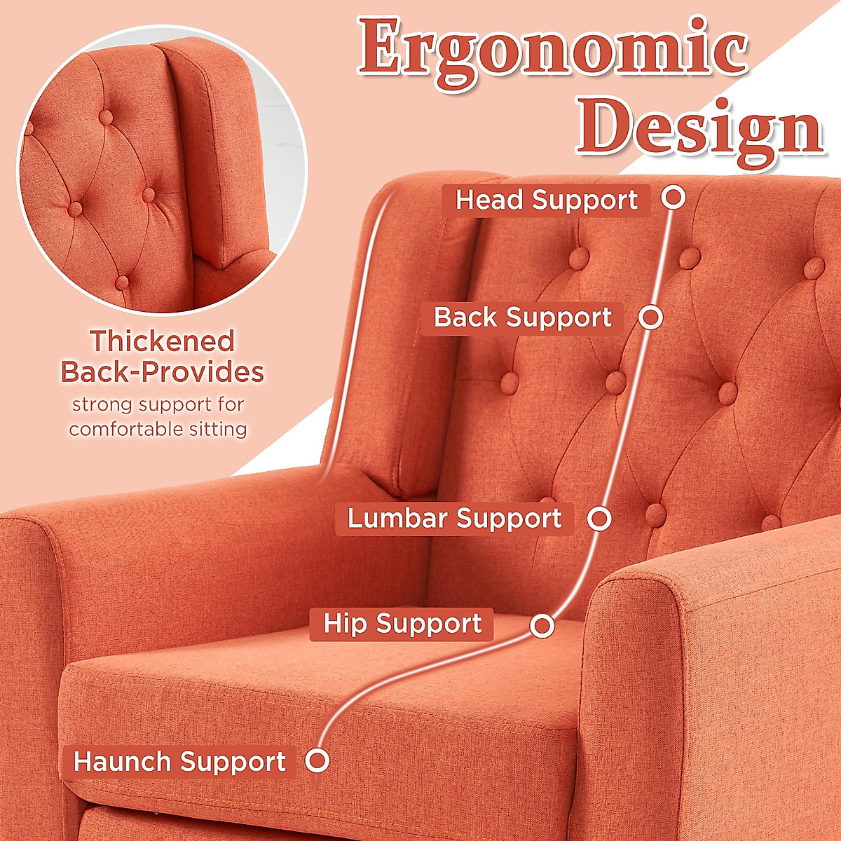 Fahomiss Accent Chair- Living Room Chairs Modern Linen Fabric Comfy Reading Armchair for Bedroom Small Spaces Apartment Office Orange