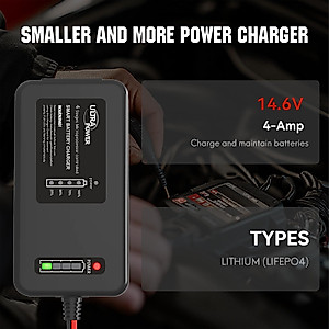 ULTRAPOWER 4-Amp 14.6 Volt LiFePO4 Battery Charger,12.8 Volt LiPO Lithium Battery Charger,Smart Battery Charger Maintainer for Cars,Motocycles,Golf Carts,UAV,Fishing Boat and Deep Cycle Batteries.