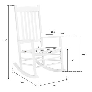 White Patio Rocking Chairs, Outdoor Rocking Chairs, Rocking Chair Wooden Frame Chair Indoor and Outdoor Rocker Porch Rocker for Garden Lawn Balcony Backyard and Patio Porch 24.4"L x 33.86"W x 46.06"H