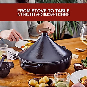 Alva Nori Enameled Cast Iron Tagine Pot Scratch Resistant Non Toxic Cone Lid Bronze Knob 11" PFAS, PFOA & PFTE Free, Cooking Pot, Cast Iron Cookware, Oven Safe, Durable Enamel Coating