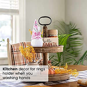 PUDDING CABIN Pink Bunny Gnome Figurine Ring Holder Ring Stand Ring Display Rings Organizer, Cute Gnome Decor for KitchenBathroom Bedroom Beside, Gnome Gifts for Women Girls Birthday, Easter Decor