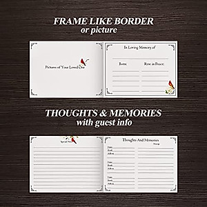 BADAWEN Funeral Guest Book, Celebration of Life Guest Book for Hardcover Green Cardinal Memorial Service Registry Decorations, Silver Pen and Memory Table Card Sign Included, Set of 5