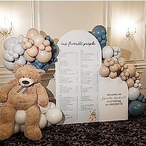 Blue Brown Balloon Arch Garland Kit for Baby Shower Bear Decorations, 153PCS Double Stuffed Grey Dusty Blue Balloons for Gender Reveal Boho Neutral Bridal Wedding Boys Birthday Party Supplies