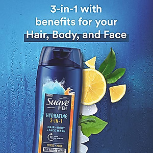 Suave Hydrating 3 In 1 Hair Body And Face Wash Citrus And Musk 6 Count Body Soap For Hydrated Skin And Hair With An All Day Fresh Scent 18 Oz