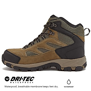 HI-TEC Yosemite WP Mid Waterproof Hiking Boots for Men, Lightweight Breathable Outdoor Trekking Shoes - Dark Green, 11 Medium