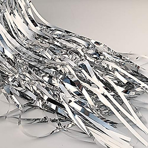 CHRORINE 2pcs 3ft x 8.3ft Silver Tinsel Foil Fringe Curtains Streamers Backdrop for Birthday Graduation Engagement Bridal Shower Bachelorette Baby Shower Holiday Party Decorations
