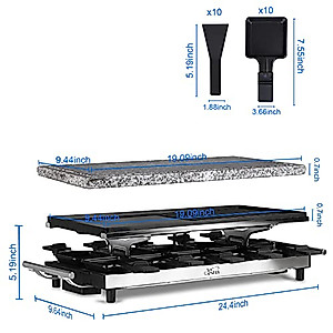Artestia Raclette Table Grill,1500W Raclette Grill,10 Paddles Korean Bbq Grill,Cheese Raclette with Grill Stone and Non-Stick Reversible Aluminum Plate for Parties Family