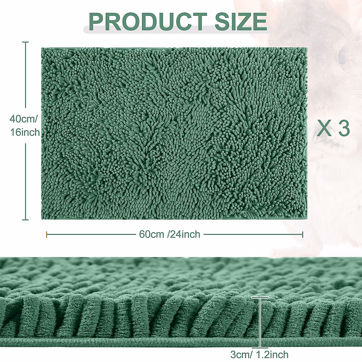 Chumia 3 Packs Guinea Pig Cage Liners Bedding Winter Warm Critter Nation Cage Liner for Rabbit Small Animals Cage Absorbent Pee Pad Supplies Bed Mat (Green,16 x 24 Inch)