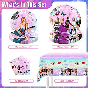 81pcs Birthday Party Decorations Plates, Birthday Party Supplies Include 40pcs Plates 40pcs Napkins 1pc Tablecloth Music Party Plates for Music Party Decorations Serves 20 Guests