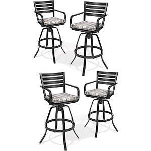 Pellebant Outdoor Bar Stools Set of 4 - Aluminum Swivel Barstools with Sunbrella Cushion, Cast Aluminum Patio High Chair Bistro Set,Milano Char (Milano Char, 4 PC)