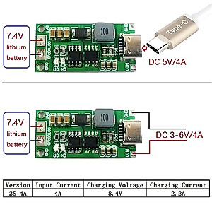 ANMBEST 2PCS 2S 4A Type-C to 8.4V Step-Up Boost LiPo Polymer Li-Ion Charger 7.4V 18650 Lithium Battery with LED Indicator for Electronic DIY