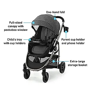 Graco Modes Pramette Stroller, Baby Stroller with True Pram Mode, Reversible Seat, One Hand Fold, Extra Storage, Child Tray, Redmond