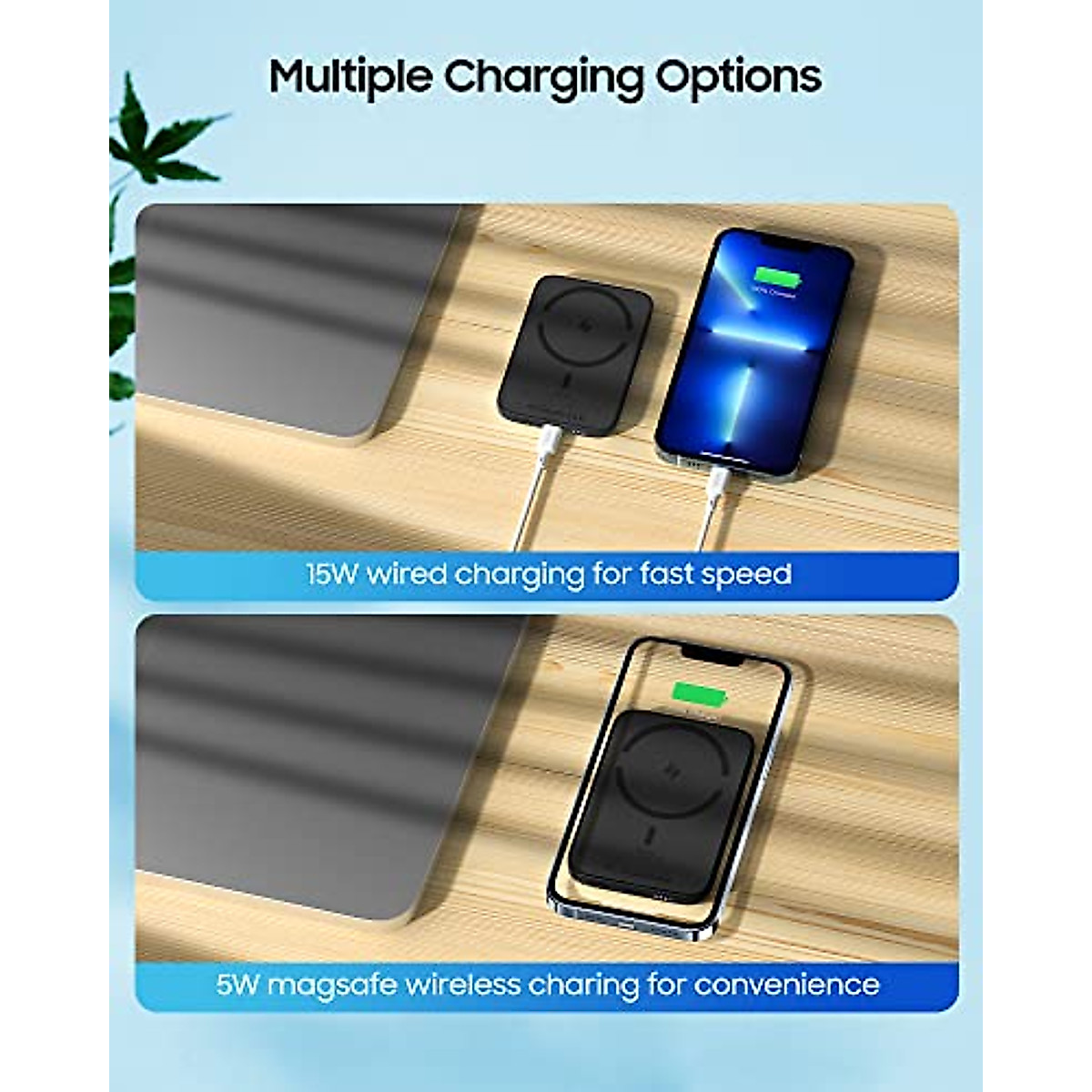 BENKS Magnetic Wireless Power Bank Compatible with Magsafe, Ultra-Thin 5000 mAh Magnetic Battery Pack for iPhone 14, iPhone 13, iPhone 12 Series, Portable Charger with USB-C Cable