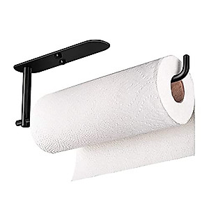 Black Paper Towel Holder Under Cabinet, Paper Towel Holder Wall Mount for Kitchen, Adhesive Paper Towel Holder for Bathroom, Self Adhesive or Drilling Stainless Steel Paper Towel Holders