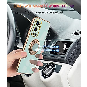 Jancyu Compatible with Oneplus 9 Pro case, Phone Cases for Oneplus 9 Pro with Ring Holder, 360 Degrees Protective Silicone Magnetic Car Holder (Green)