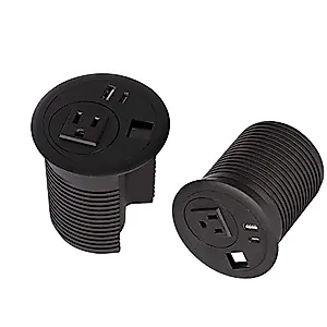 E-Macht 2 PCS of Desktop Power Grommet Outlet Conference Recessed Power Socket with AC Outlet, USB A/C(Type-C) & Replaceable Outlet(CAT 6, HDMI), 6 Ft Extension Cord for Home Office Library Table