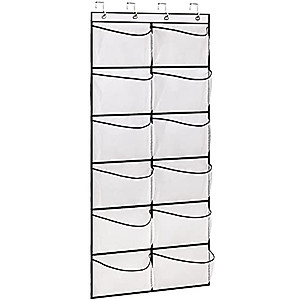 KIMBORA Over The Door Shoe Organizer 12 Large Mesh Pockets Boots Hanging Storage Shoe Rack for Closet White
