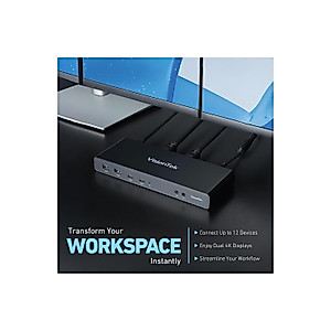 VisionTek VT4500 12in1 Docking Station Dual Monitor 4K – x2 HDMI, x2 DisplayPort, 60W USB-C PD, x4 USB-A 3.0, x2 5Gbps USB-C, 3.5mm Audio Jack, & Ethernet – Compatible with Laptop, PC, and MacBook