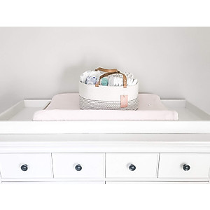 PeachyKehn Rope Baby Diaper Caddy Organizer – Trendy Nursery Storage Bin – Large Woven Cotton Tote with Removable Inserts and Eco Leather Handles – Baby Car Organizer or Shower Gift Basket