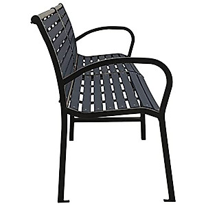 YEZIYIYFOB Outdoor Twin Patio Bench 98.8" Steel and WPC Black for Backyard Balcony Park Lawn School Playground, College