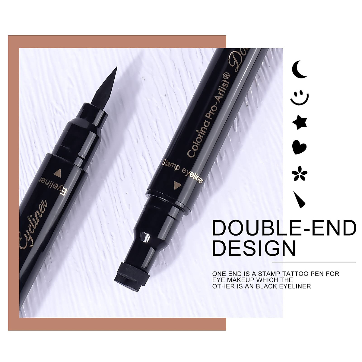 Ownest 6 Pcs Liquid Eyeliner Set,Double-Side Waterproof Smudge-proof Eyeliner Stamp Pen Eyeliner Tattoo Tool Makeup-Smiley, Triangle,Heart,Star,Moon,Flower