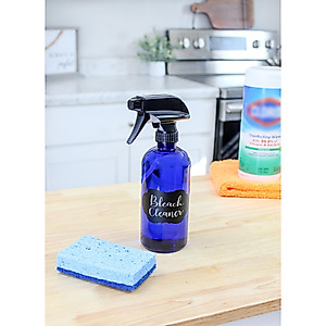 Cornucopia Brands 16oz Cobalt Blue PLASTIC Spray Bottles w/Heavy Duty Mist & Stream Sprayers and Chalkboard Labels (6-pack); PET #1 BPA-free, Use for DIY, Kitchen, Hair