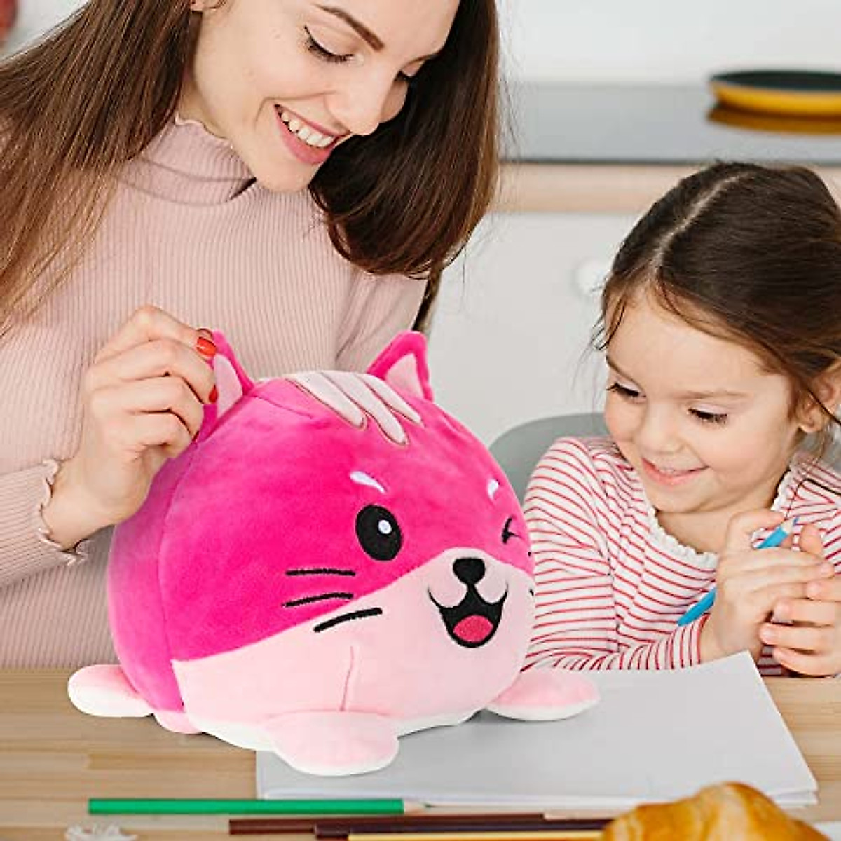 Reversible Cat Plushie Cute Stuffed Animals Flip Baby Super Soft Plush Toy Show Your Happy Sad Mad Angry Mood Without Saying a Word
