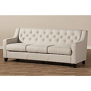 Baxton Studio Gervaise Modern and Contemporary Fabric Upholstered Button-Tufted Living Room 3-Seater Sofa, Light Beige