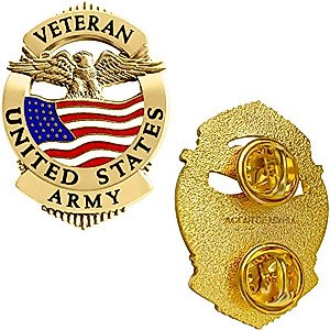 Army Veteran Lapel Pin - Patriotic Military Double-Clutch Badge - Designed with American Eagle & United States Flag - Made of Strong & Durable Metal (Gold Tone)