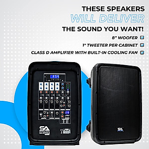 Seismic Audio - SA-KPTVL8 - Portable 8 Channel 500 Watt 8 Inch PA/DJ Speaker & Amplifier System with Bluetooth