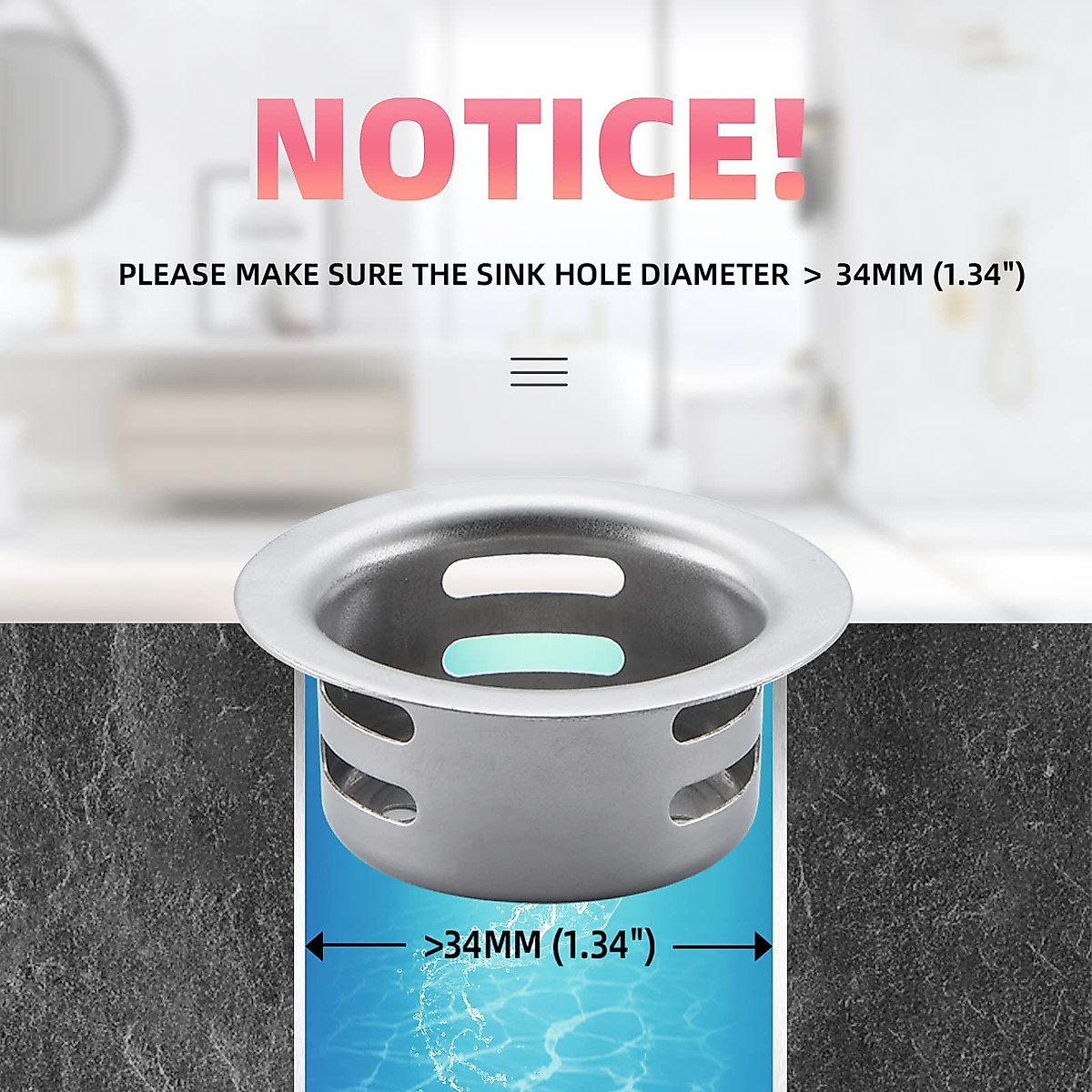 4 Packs Bathroom Sink Strainer 1.8" Top / 1.3" Hair Catcher, Utility Drain Screen Replacement Basket, WINDALY Sink Drains Small, Stainless Steel, for Standard Bathroom Sink (Bathroom Sink Strainer)