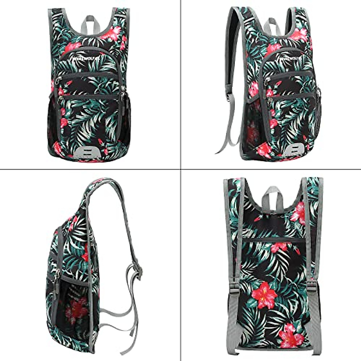 WEREWOLVES 10L Small Hiking Backpack, Lightweight Foldable Packable Casual Outdoor Travel Daypack (A5-flower, 10L)
