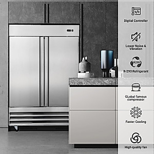 Smad Refrigerator 54" W Commercial Refrigerator, 2 Section Solid Door Upright Reach In Refrigerator for Restaurant, Bar, Shop, 47 Cu. Ft. Stainless Steel