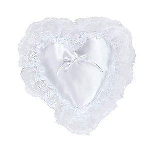Event Decor Direct Oasis Heart-Shaped Pillow w/Decorative Edges, White Lace Ruffle for Wedding Decoration, Valentine’s Day, & Many More - 12.5 inch Fabric Pillow for Newly Weds - White