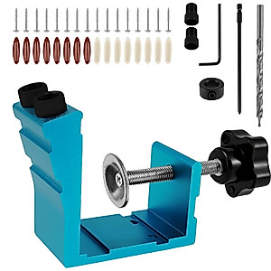 47Pcs Pocket Hole Jig Kit, Aluminum Alloy Pocket Screw Jig Drill Guide, Sturdy 15° Angled Hardware Holes Drilling Positioner, Woodworking Punch Locator Tool with 20 Screws 1 Hex Key for Carpentry
