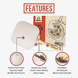 Chef Pomodoro Aluminum Metal Pizza Peel with Foldable Wood Handle for Easy Storage 12-Inch x 14-Inch, Gourmet Luxury Pizza Paddle for Baking Homemade Pizza Bread