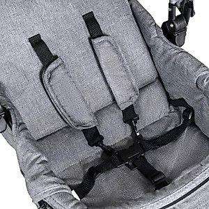 BABY JOY Double Stroller, Foldable Lightweight Twin Stroller with Tandem Seating, Adjustable Backrest/Canopy/Footrest, 5-Point Harness, Storage Basket, Double Stroller Newborn and Toddler (Gray)