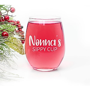 HTDesigns Nonna's Sippy Cup Stemless Wine Glass - Mother's Day Gift Nonna Wine Gift - First Time Nonna New Nonna Gift - Nonna Wine Glass
