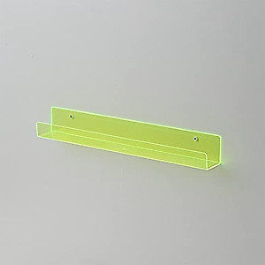 ZHENSHUN15-inch Acrylic Floating Shelf for Transparent Wall frame-4-pack Invisible Shelf-Jansburg 2mm Thick-Advanced Wall Frame-Living Room Display Organizer (Fluorescent Green)