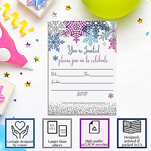 Winter Snowflake Birthday Party Invitations, set of 20 5x7 Fill In Cards with Twenty White Envelopes by AmandaCreation