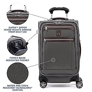 Travelpro Platinum Elite Softside Expandable Carry on Luggage, 8 Wheel Spinner Suitcase, USB Port, Suiter, Men and Women, Vintage Grey, Carry On 21-Inch