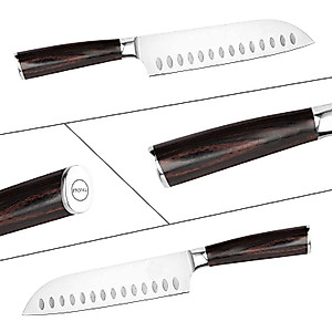 SOAMOEU 7-inch Santoku Knife, Made of German High-Carbon Stainless Steel with Mahogany Handle, Used for Chopping, Dicing and Slicing Vegetables, Fruits, Fish, Meat