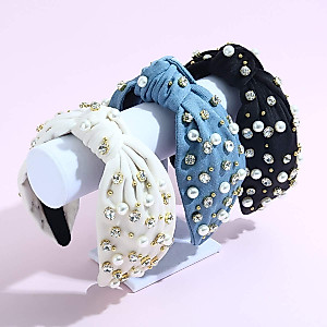 FEDANS Pearly Crystal Knotted Women Headband Luxury Jeweled Embellished Top Hairband Fashion Elegant Ladies Hair Band