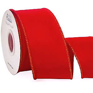 Ribbli Red Velvet Wired Ribbon,Velvet Ribbon with Gold Metallic Edge, 2-1/2 Inch x Continuous 10 Yard, Christmas Ribbon for Big Bow,Wreath,Tree Decoration