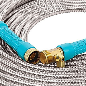 Aqua Joe AJSGH75-MAX Heavy-Duty Puncture Proof Kink-Free Garden Hose, 75-Foot, 1/2-Inch, w/Brass Fitting & On/Off Valve, Spiral Constructed 304-Stainless Steel Metal
