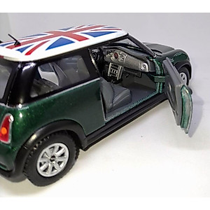 KiNSMART Mini Cooper S 5" 1:28 Scale Die Cast Metal Model Toy Car British Flag Green w/Pullback Action